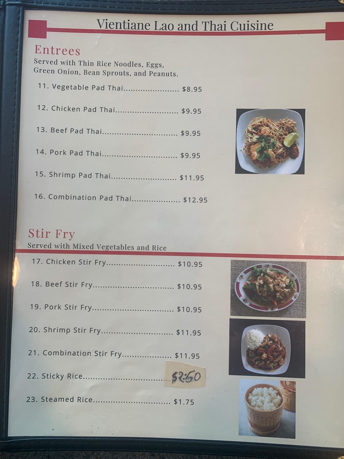Menu at Vientiane Lao & Thai Cuisine restaurant, Warroad