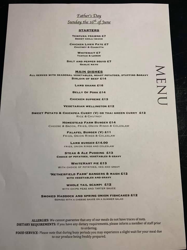 Menu at White Hart Netherfield pub & bar, Battle, Darwell Hill