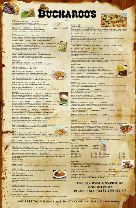 Menu at Buckaroo's Grilled Pizza Burger and Steaks (Pampanga) pizzeria ...