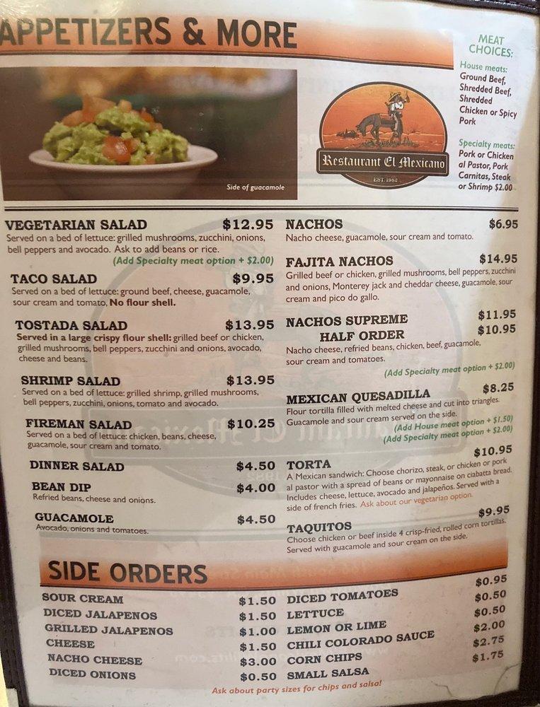 Menu at El Mexicano restaurant, Willits