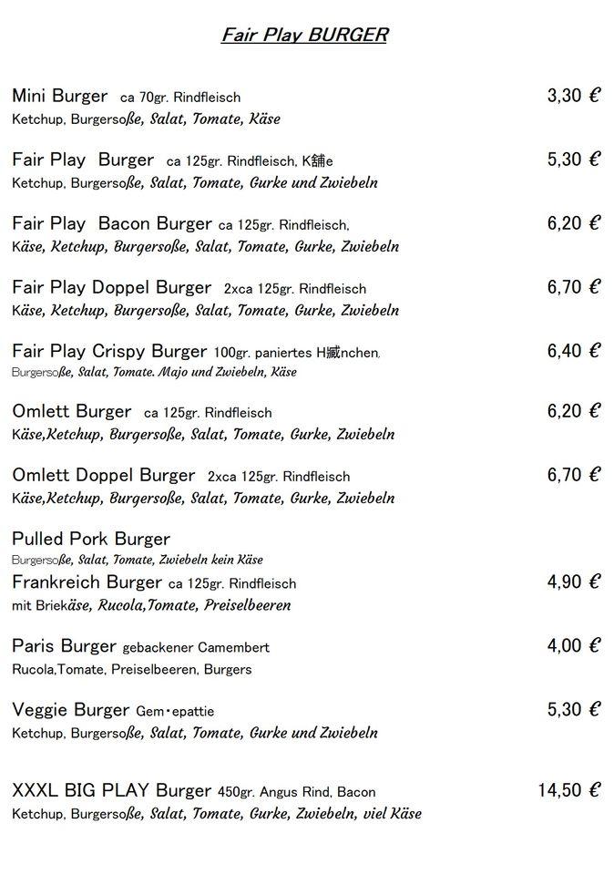 Speisekarte von FairPlay restaurant, Fredersdorf-Vogelsdorf