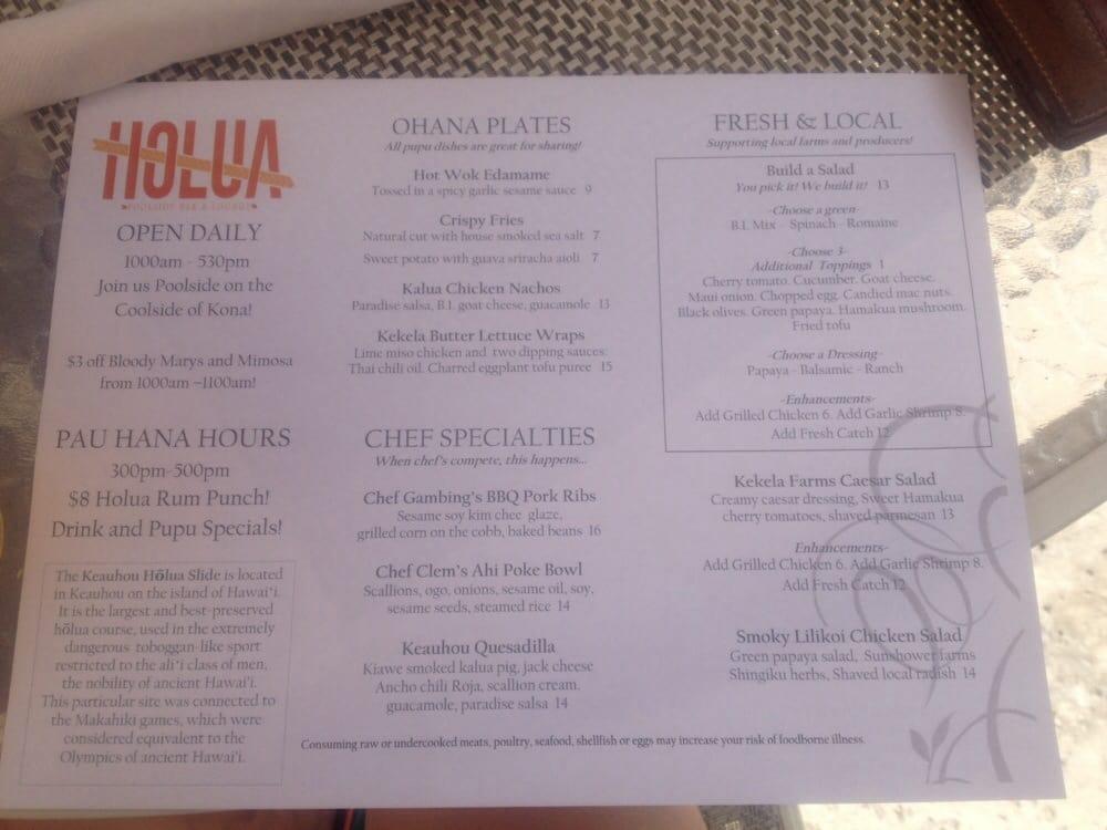 Menu at Holua Poolside Bar & Lounge, Holualoa