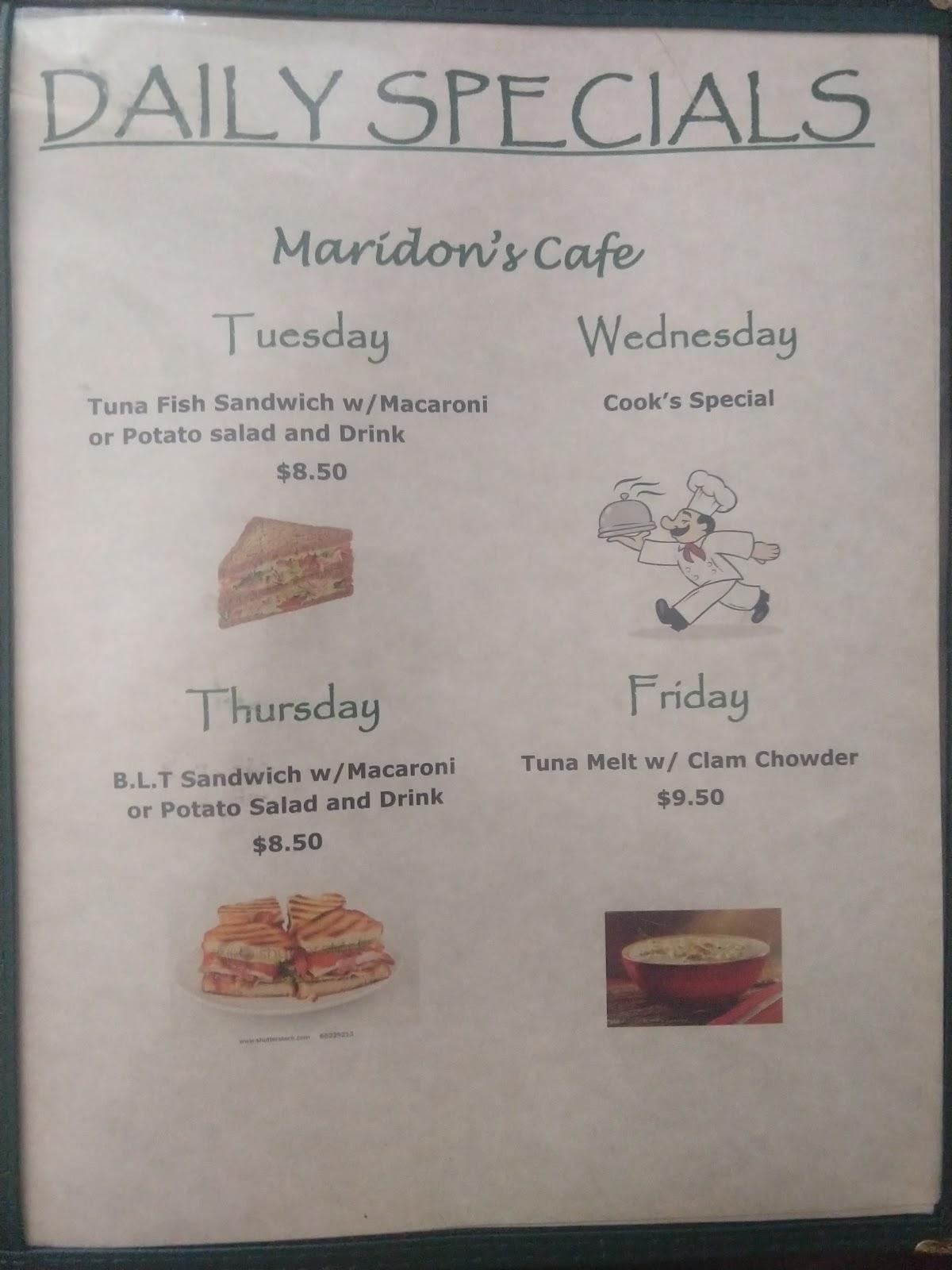 Menu at Maridon's Cafe & Malt Shop, Forest Grove