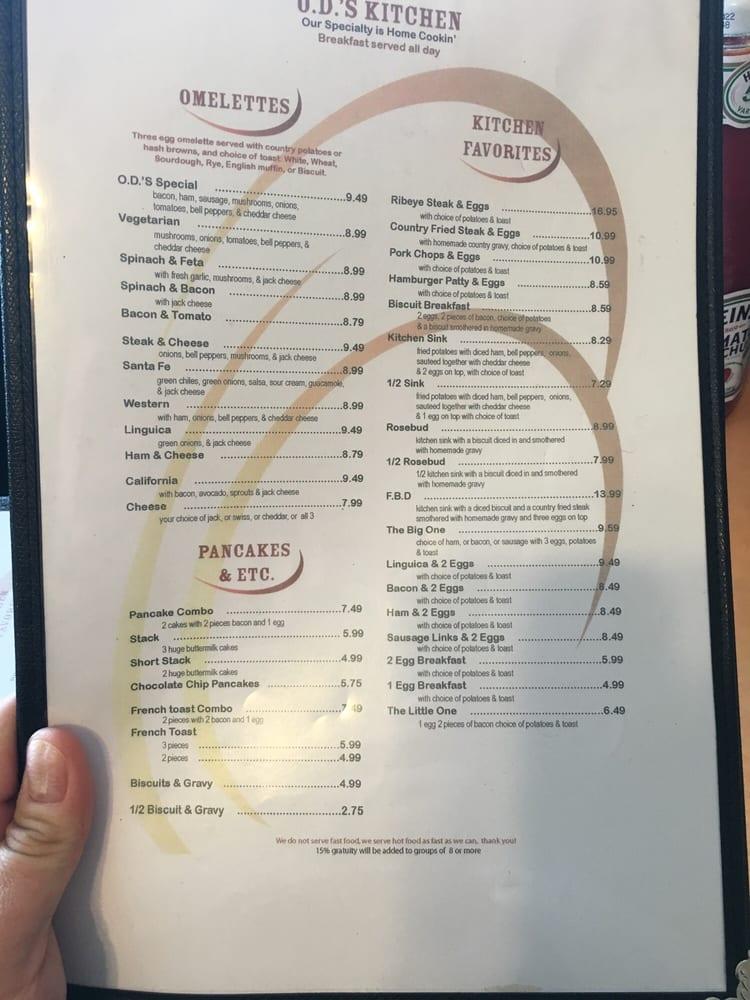 Menu at OD's Kitchen restaurant, Gilroy