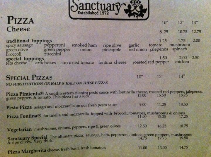Menu at Sanctuary pub & bar, Iowa City