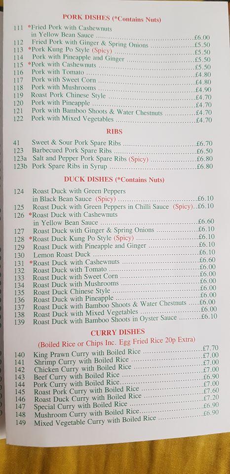 Menu at Shanghai House fast food, Emerson Valley
