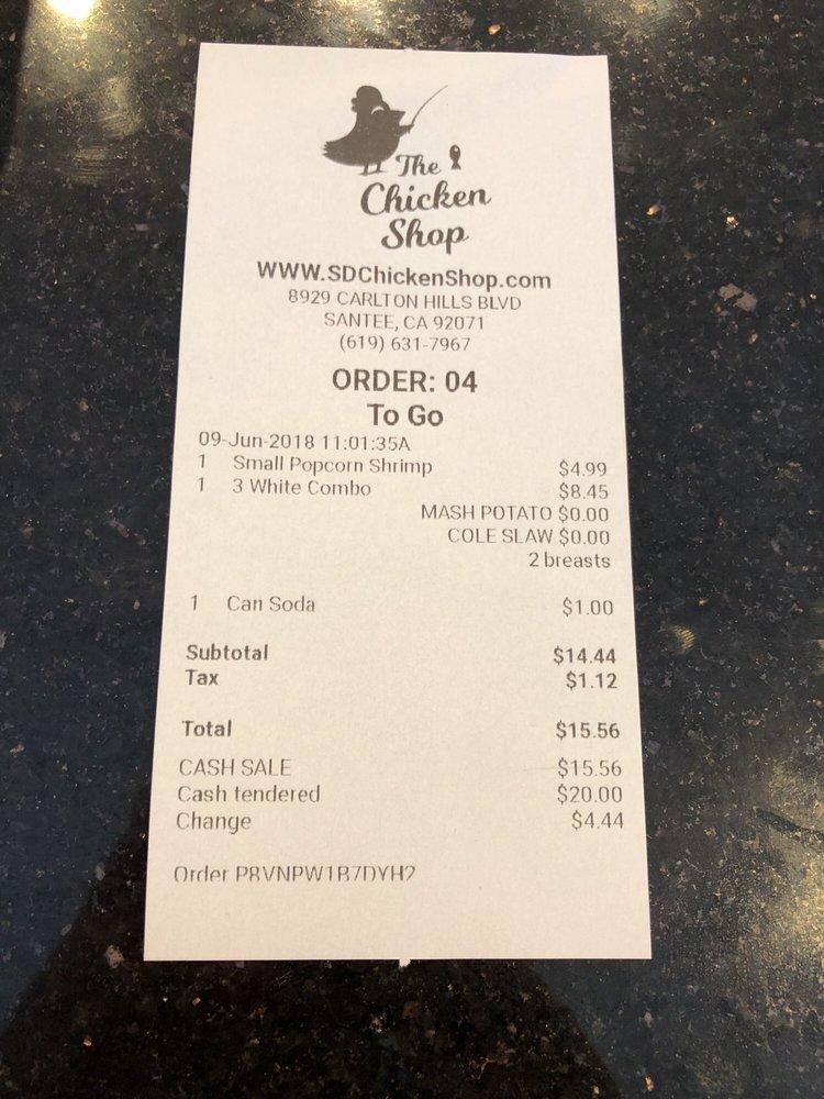 Menu at The Chicken Shop restaurant, Santee