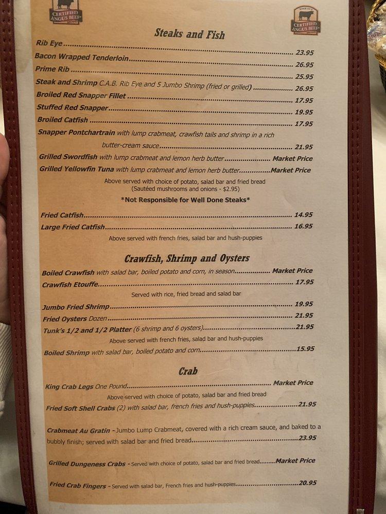 Menu at Tunk's Cypress Inn restaurant, Alexandria, LA-28