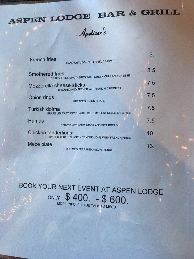 Menu at Aspen Lodge Bar & Grill, Westminster