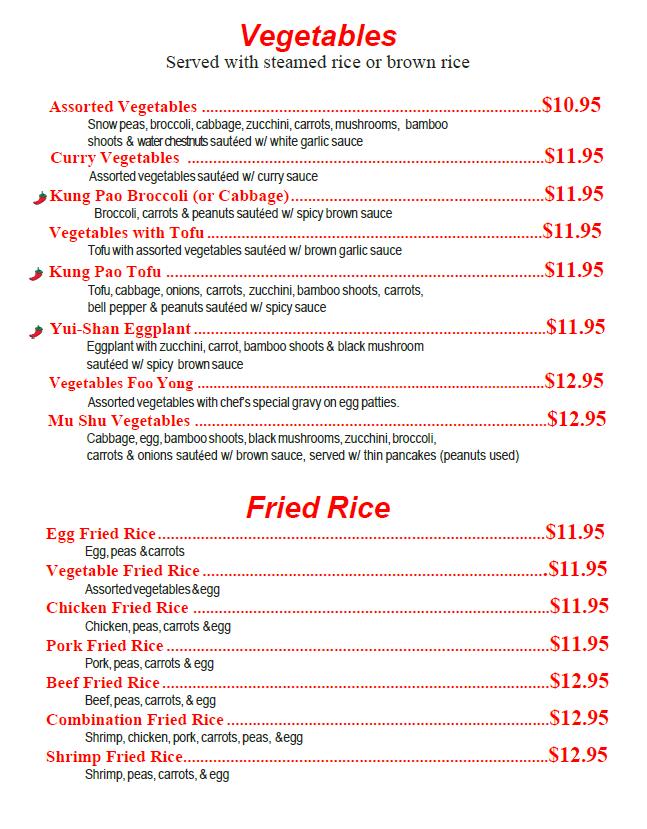 Menu at Beijing Garden restaurant, Prescott