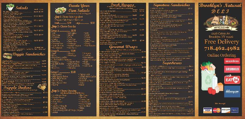 Menu at Brooklyn's Natural Deli pub & bar, New York City