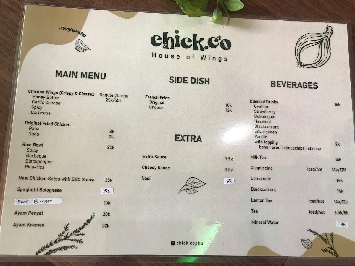 Menu at CHICK•CO restaurant, Pekanbaru