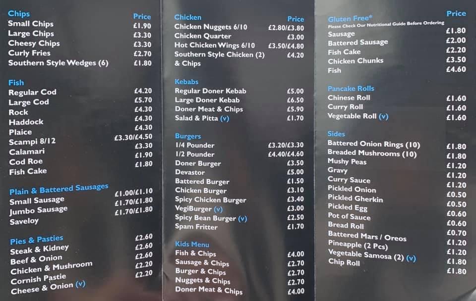 Menu at Chips on the Hill fast food, Rochester