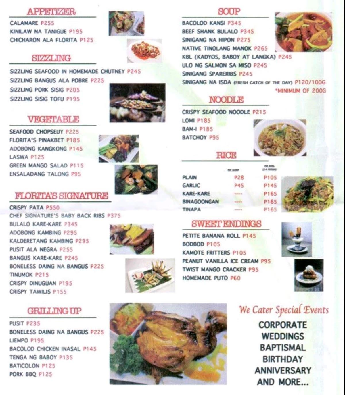 Menu at Floritas restaurant, Parañaque, 72 Dr Arcadio Santos Ave