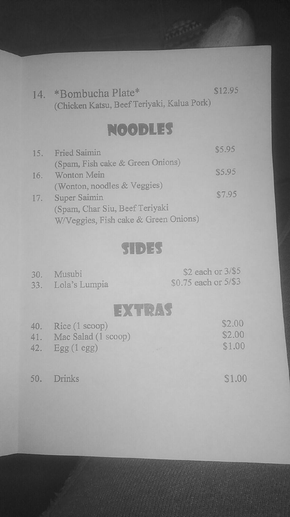 Menu at Island Hut restaurant, Bremerton