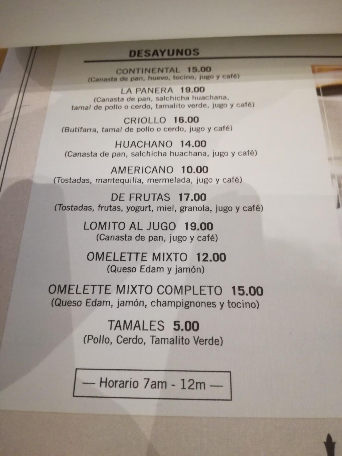 Carta de La Panera Café, Jesus Maria, Av. Cuba 844