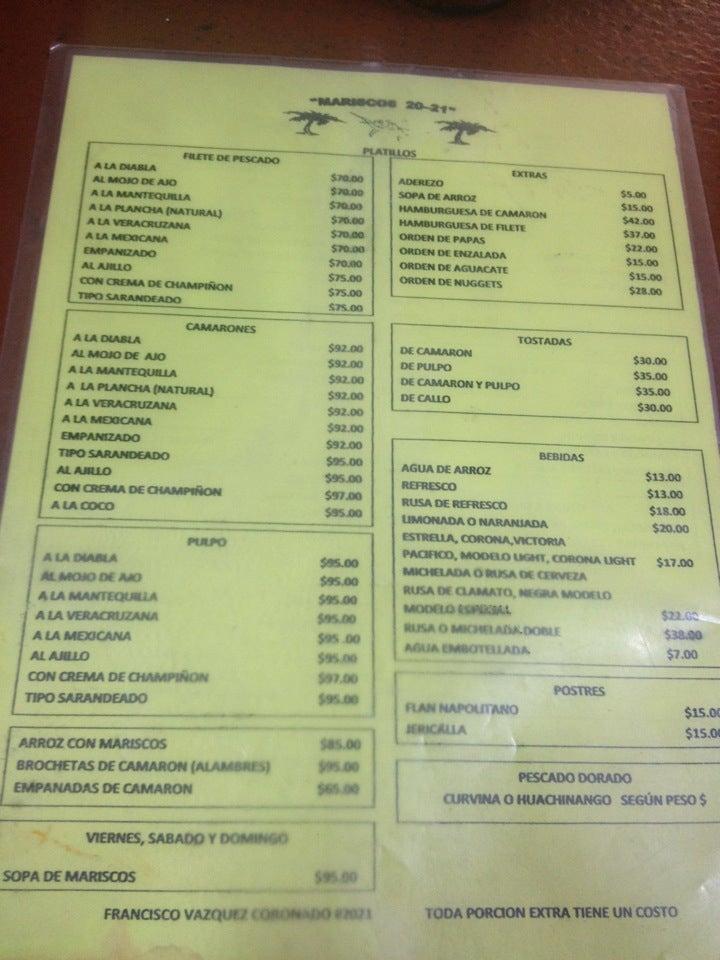 Carta del restaurante Mariscos Alex, Guadalajara, Francisco Vázquez ...