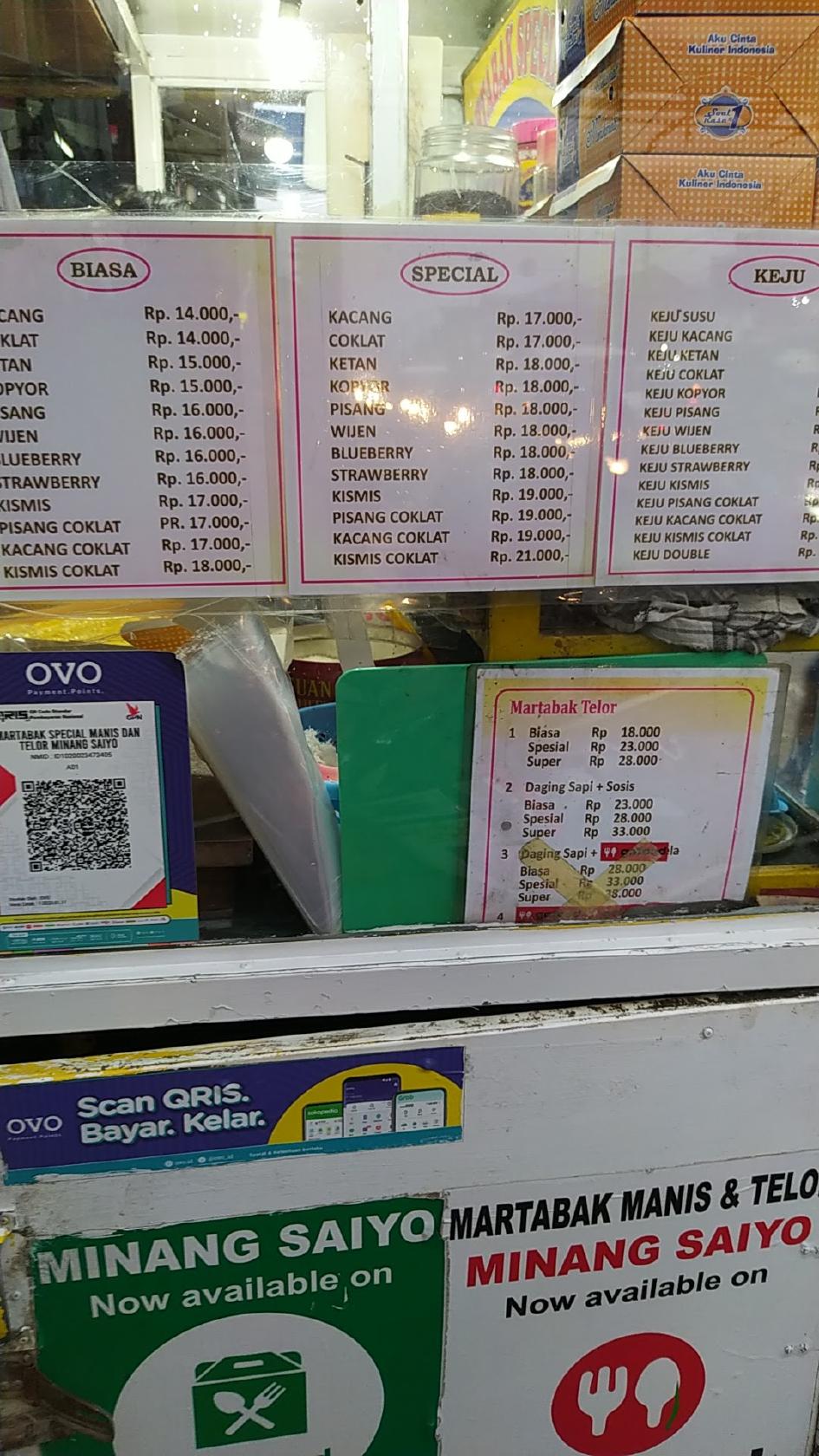 Menu at Martabak Minang Saiyo cafe, Padalarang