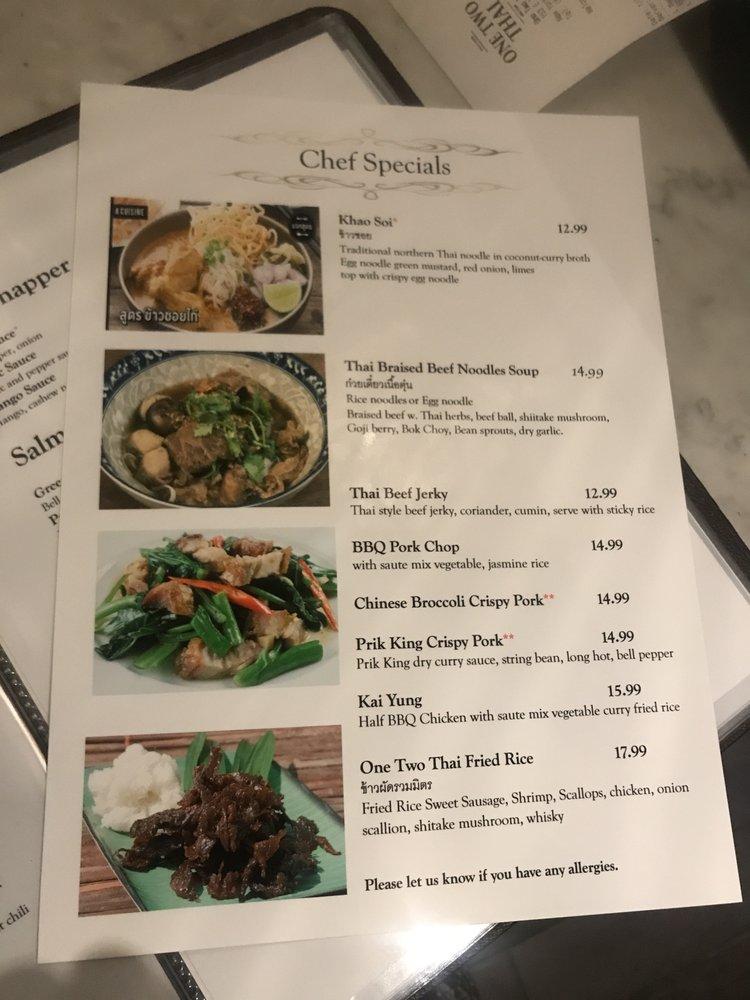 Menu at One Two Thai restaurant, New York City