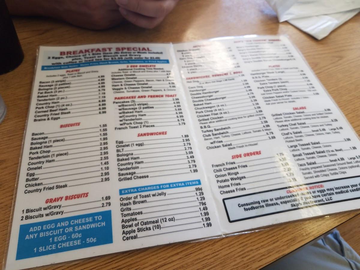 Menu at Skips Restaurant, Martinsville, 900 Starling Ave