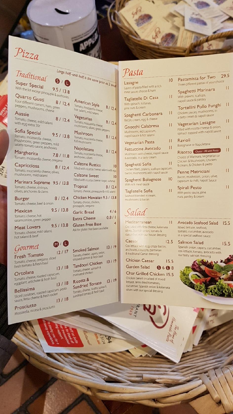 Menu at Sofia Camberwell fast food, Camberwell