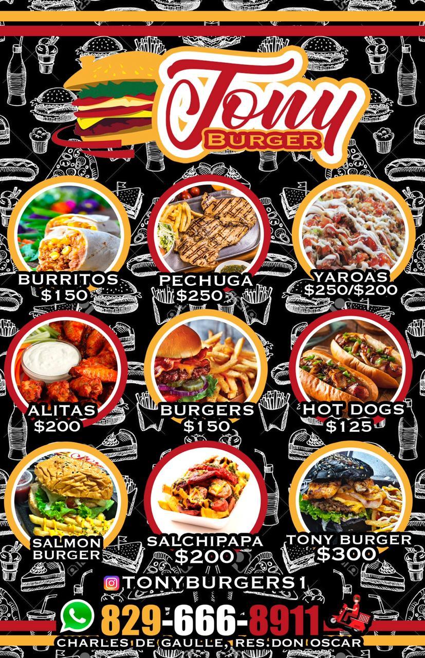 Menu at Tony burger 1 restaurant, Santo Domingo Este