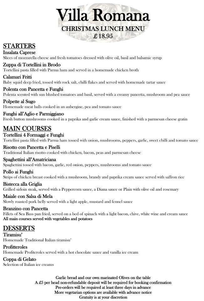 Menu at Villa Romana Fareham restaurant, Fareham, The Old Coach House