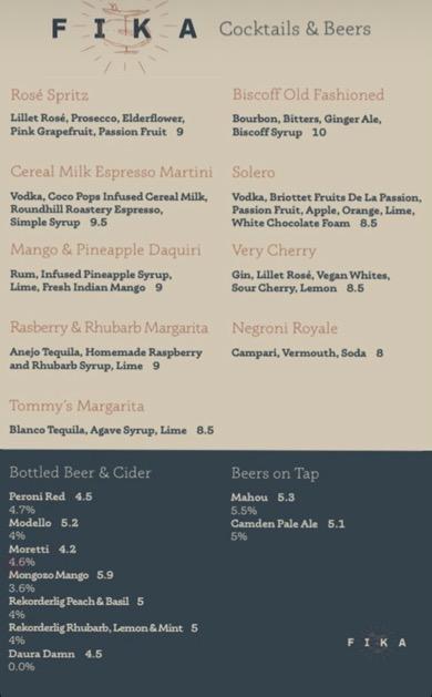 Menu at FIKA cafe, The Mumbles