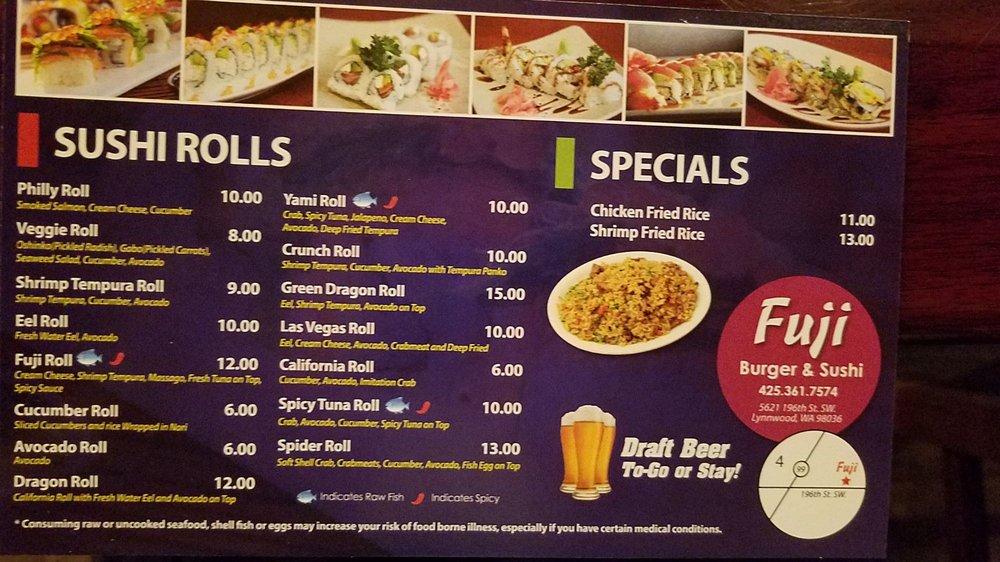 Menu at Fuji Teppanyaki & Sushi restaurant, Lynnwood