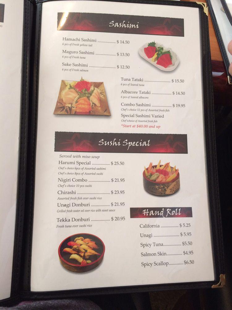Menu at Harumi Sushi restaurant, Round Hill Village