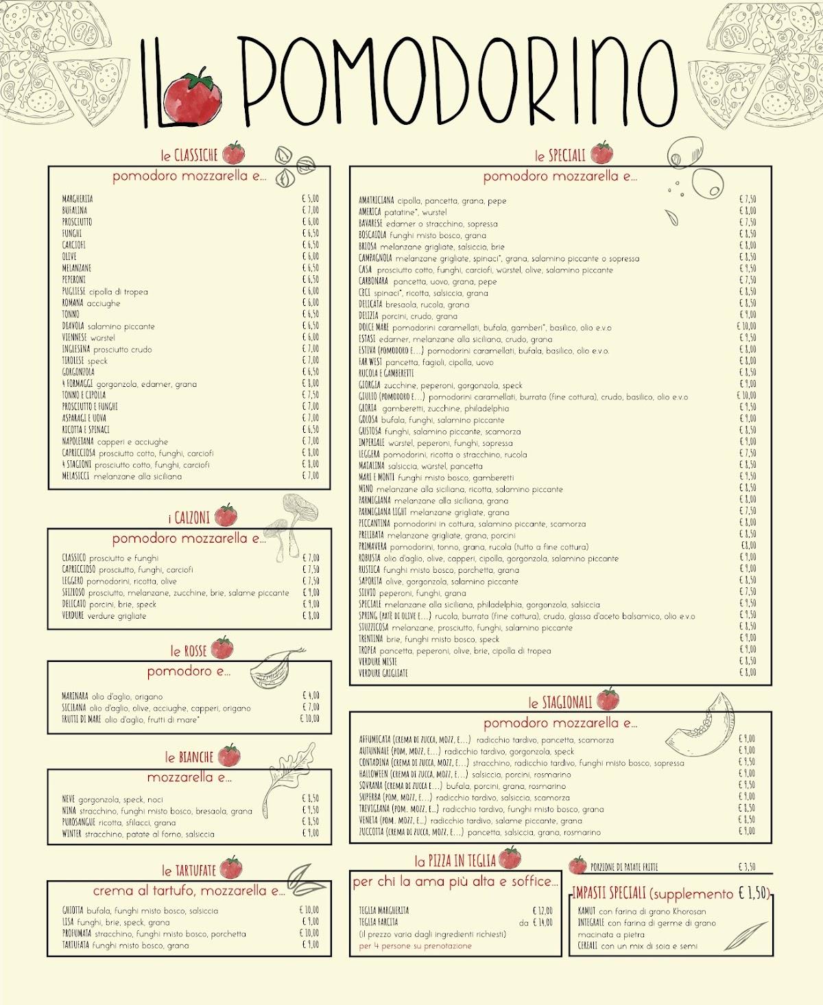 Speisekarte von Il Pomodorino pizza, Rubano