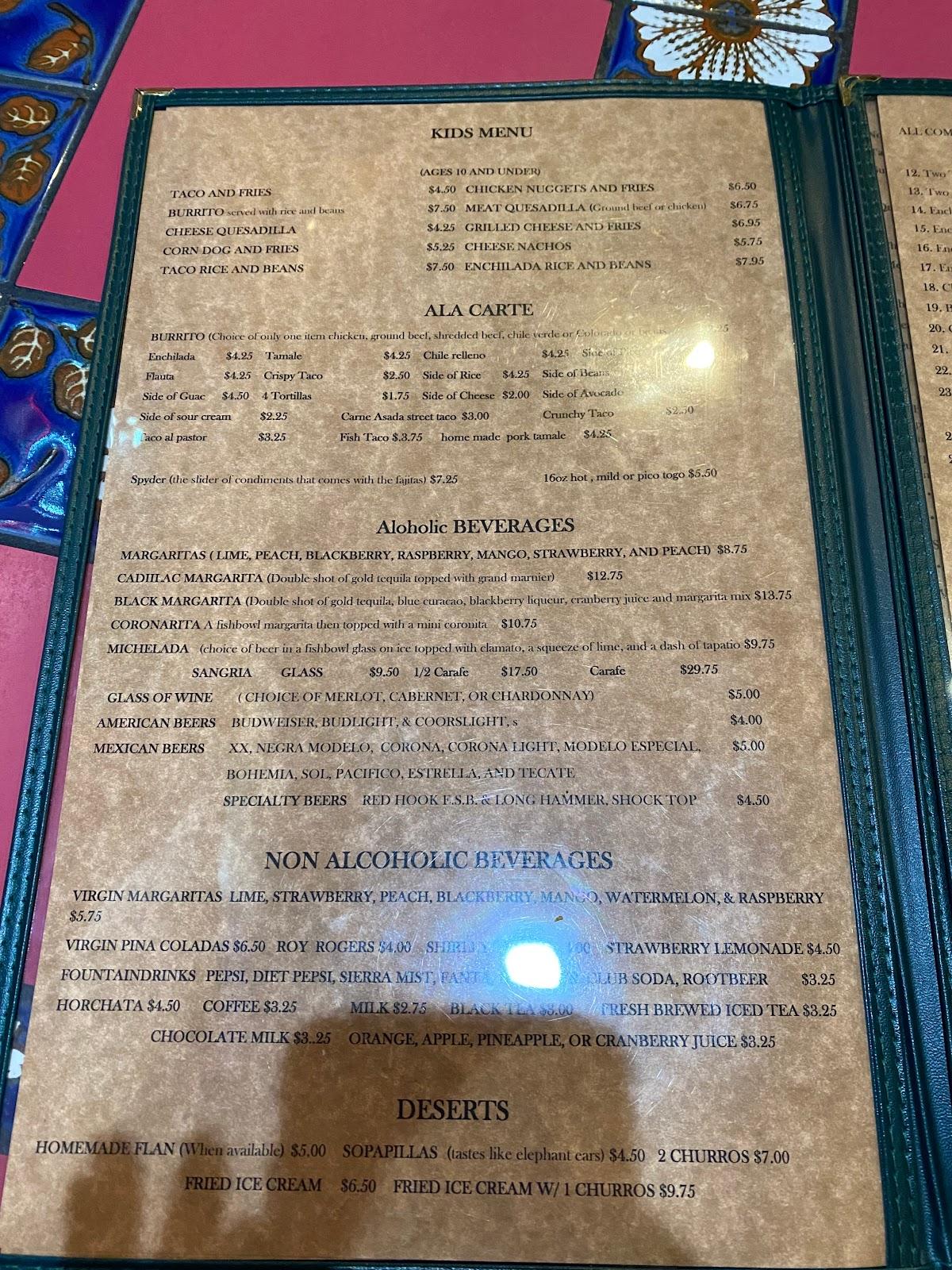 Menu at Ixtapa Restaurant, Sultan