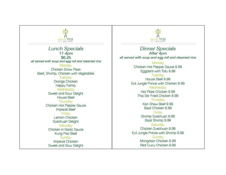 Menu at Ming Tree restaurant, Alcoa