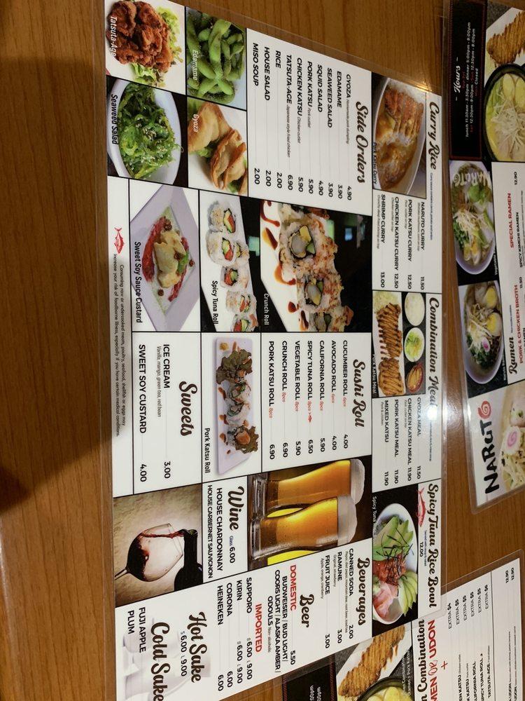 Menu at Naruto Japanese Restaurant, Anchorage