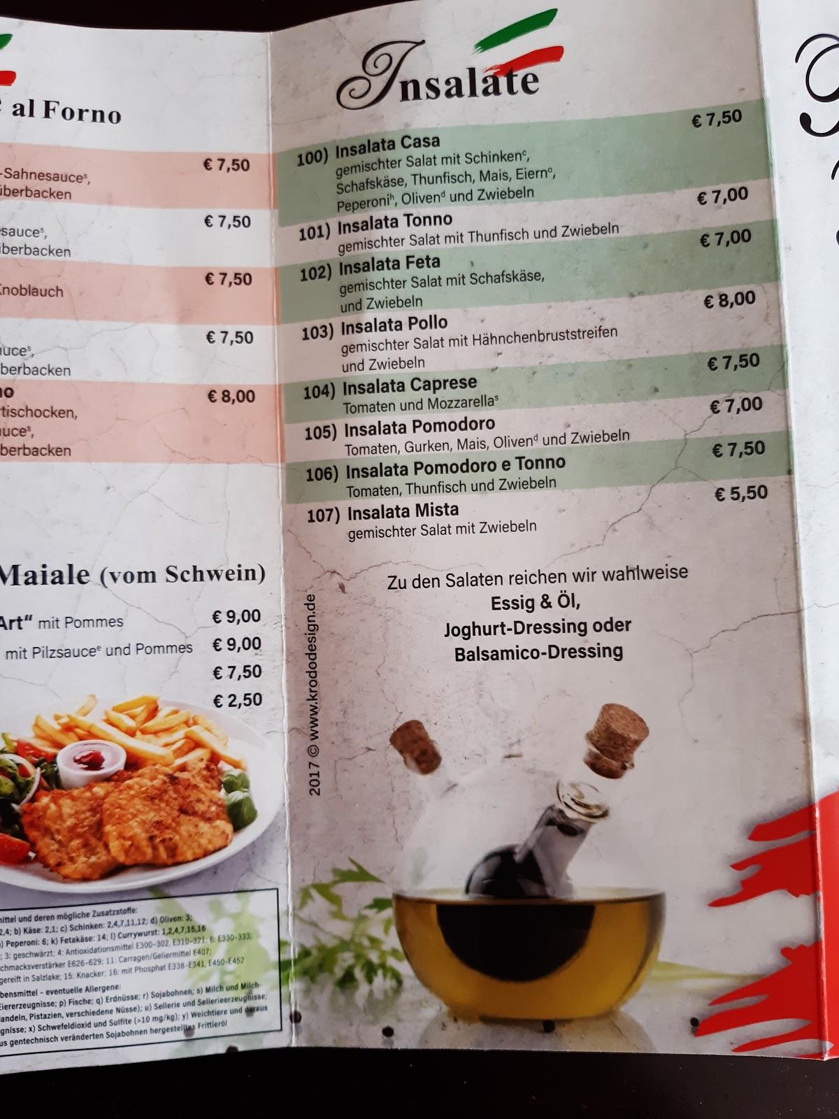 Menu at Pizzeria Paolo, Goslar