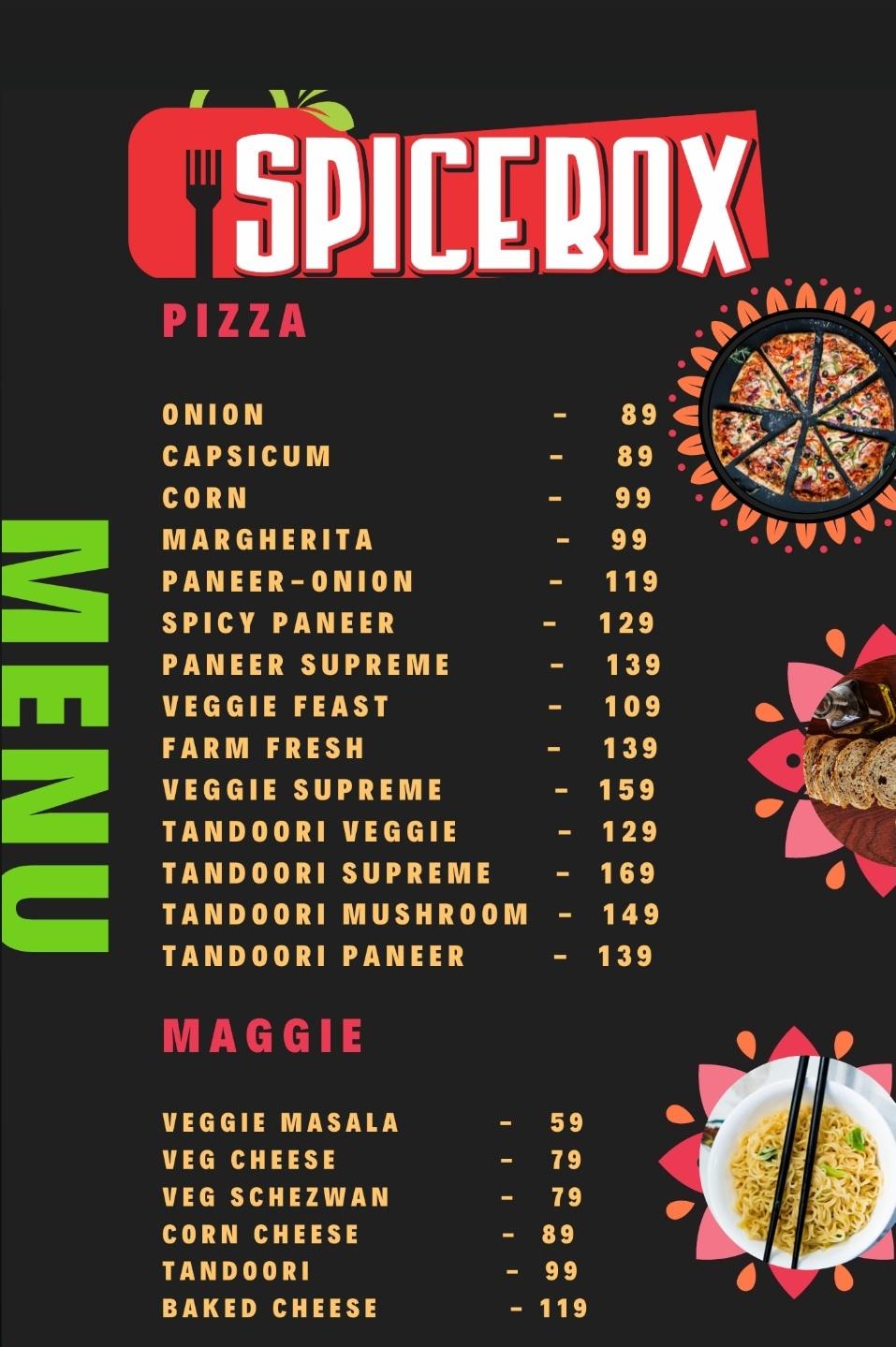 Menu at SpiceBox, Bhopal
