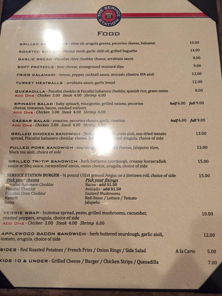 Menu at The Service Station pub & bar, Jamestown