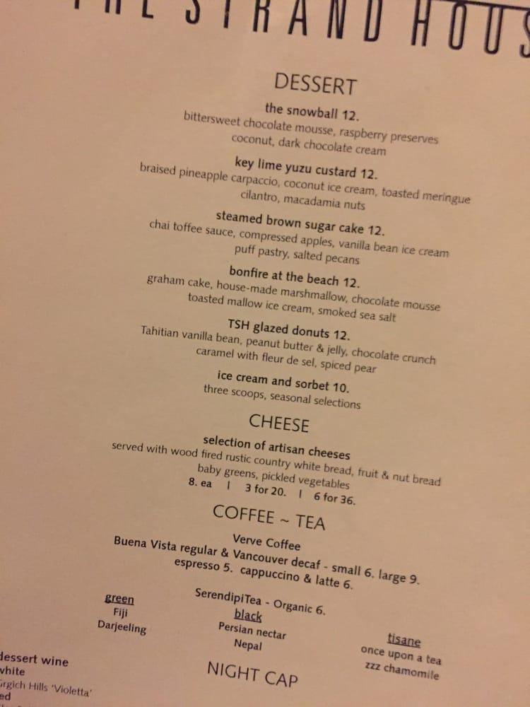 Menu at The Strand House pub & bar, Manhattan Beach