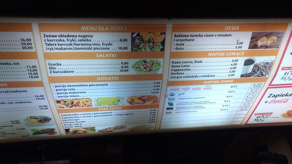 Carta del restaurante Kebab Piramida, Opole