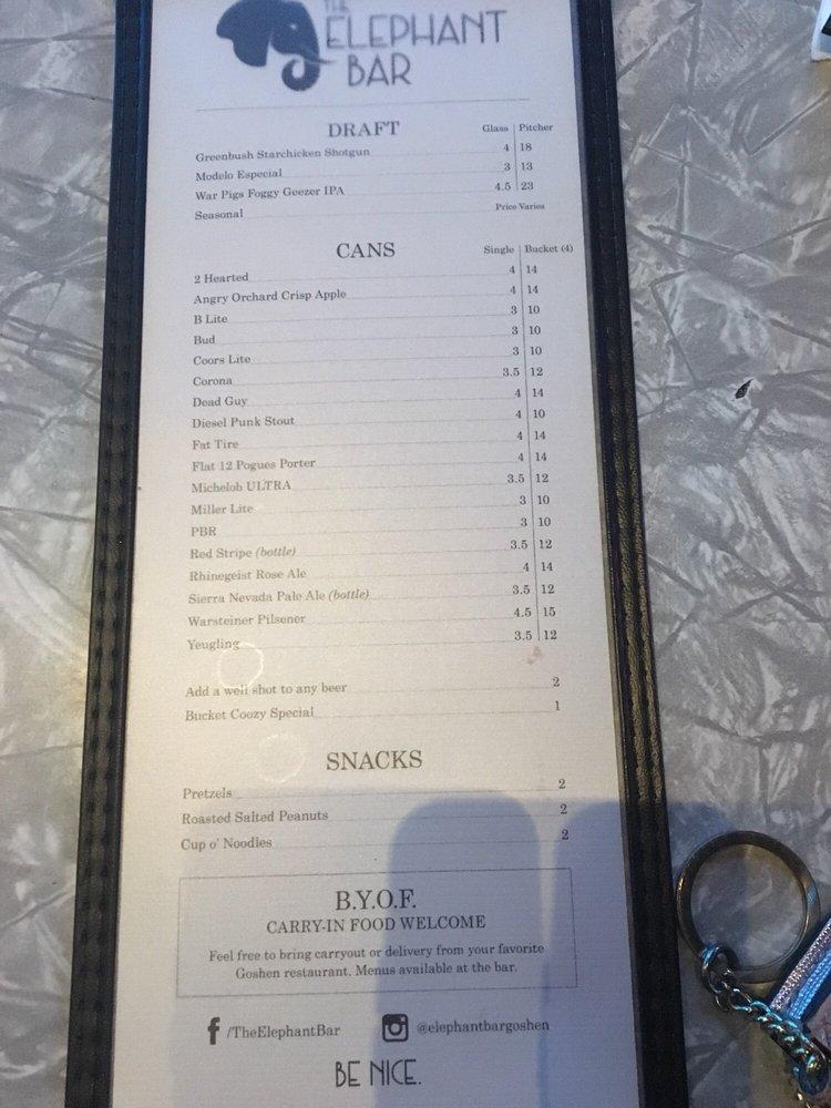 Menu at The Elephant Bar, Goshen