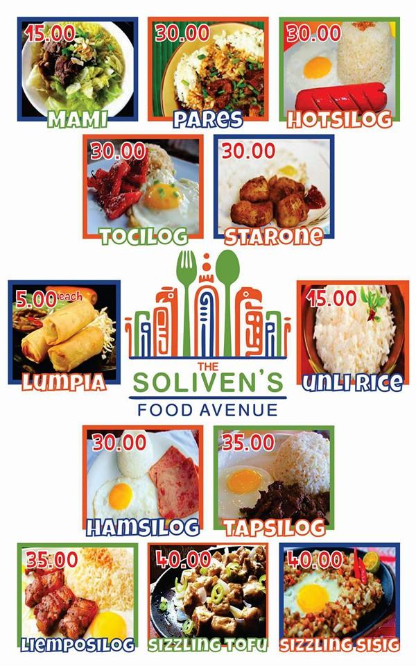 Menu at The Soliven's Food Avenue restaurant, San Pedro