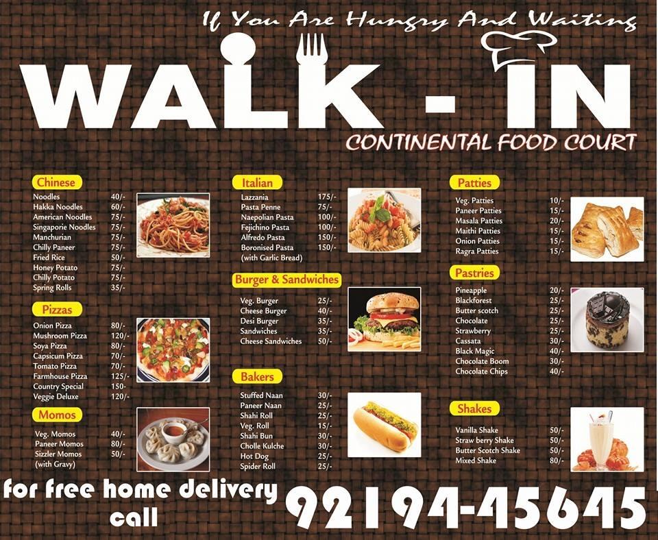 Menu at Walk - in Food Court, Agra