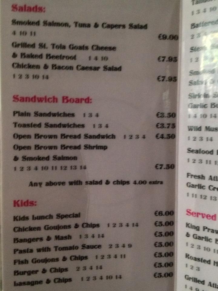 Menu at An Teach Bia restaurant, Ennistimon, Main St