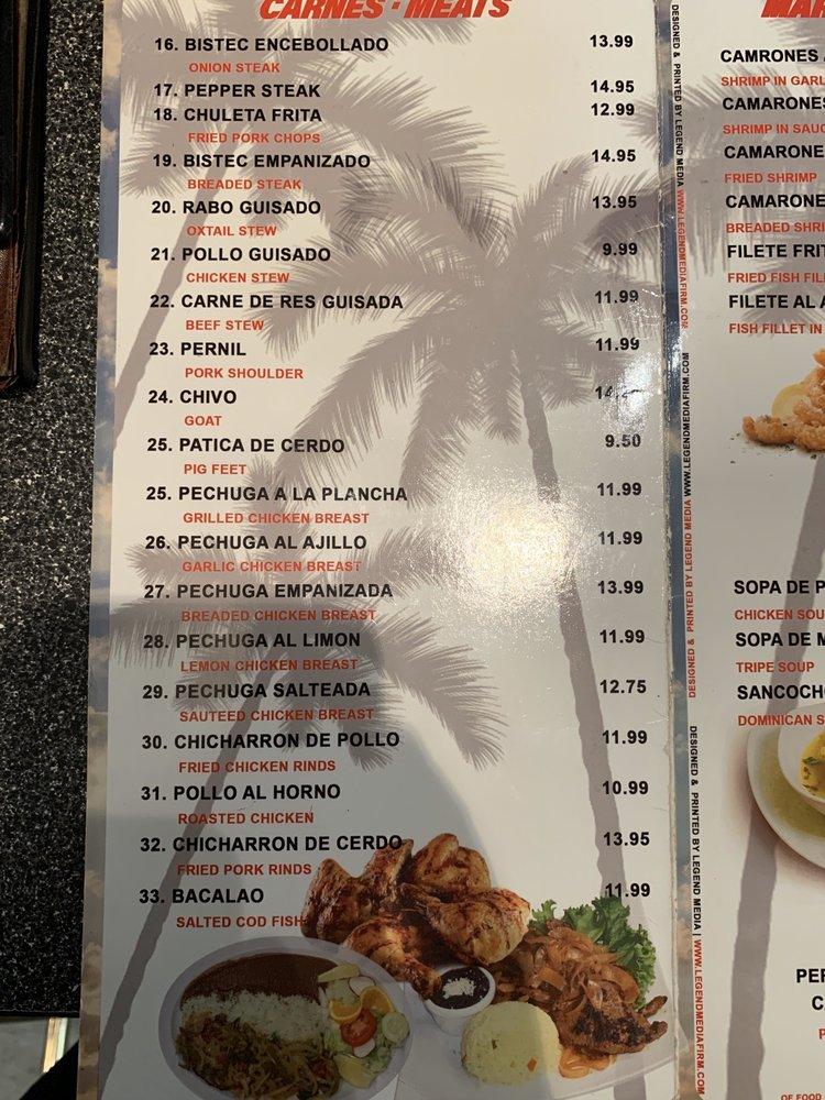 Menu at Cocina Dominicana restaurant, Stroudsburg