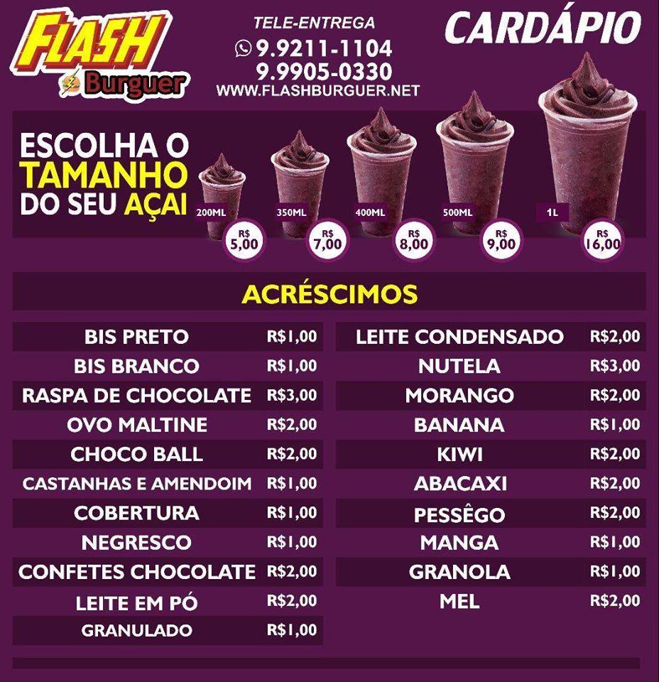 Menu at Flash Burguer cafeteria, Montes Claros