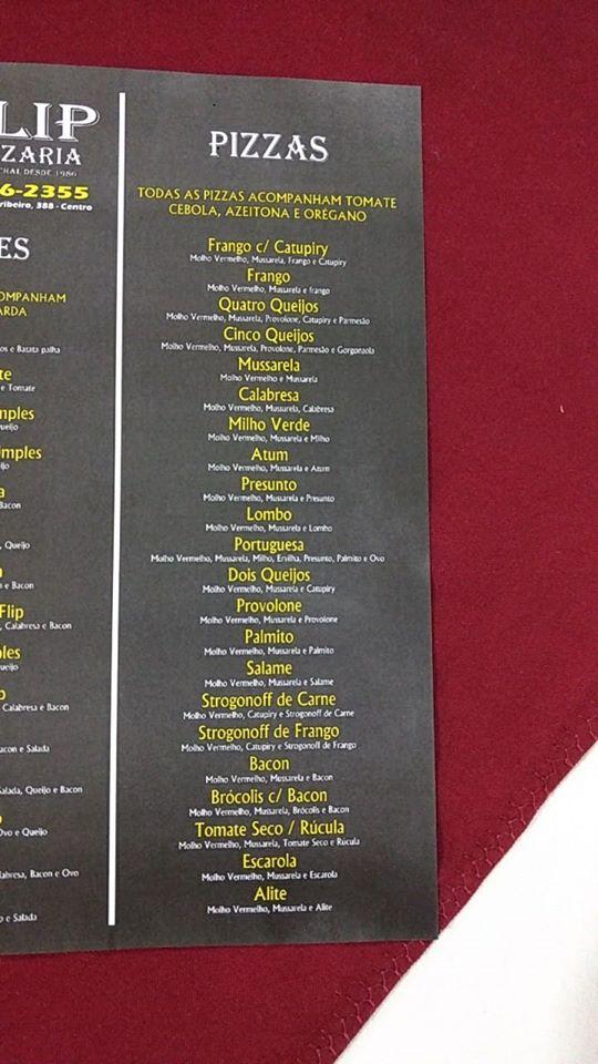 Menu at Flip pizzeria, Conchal