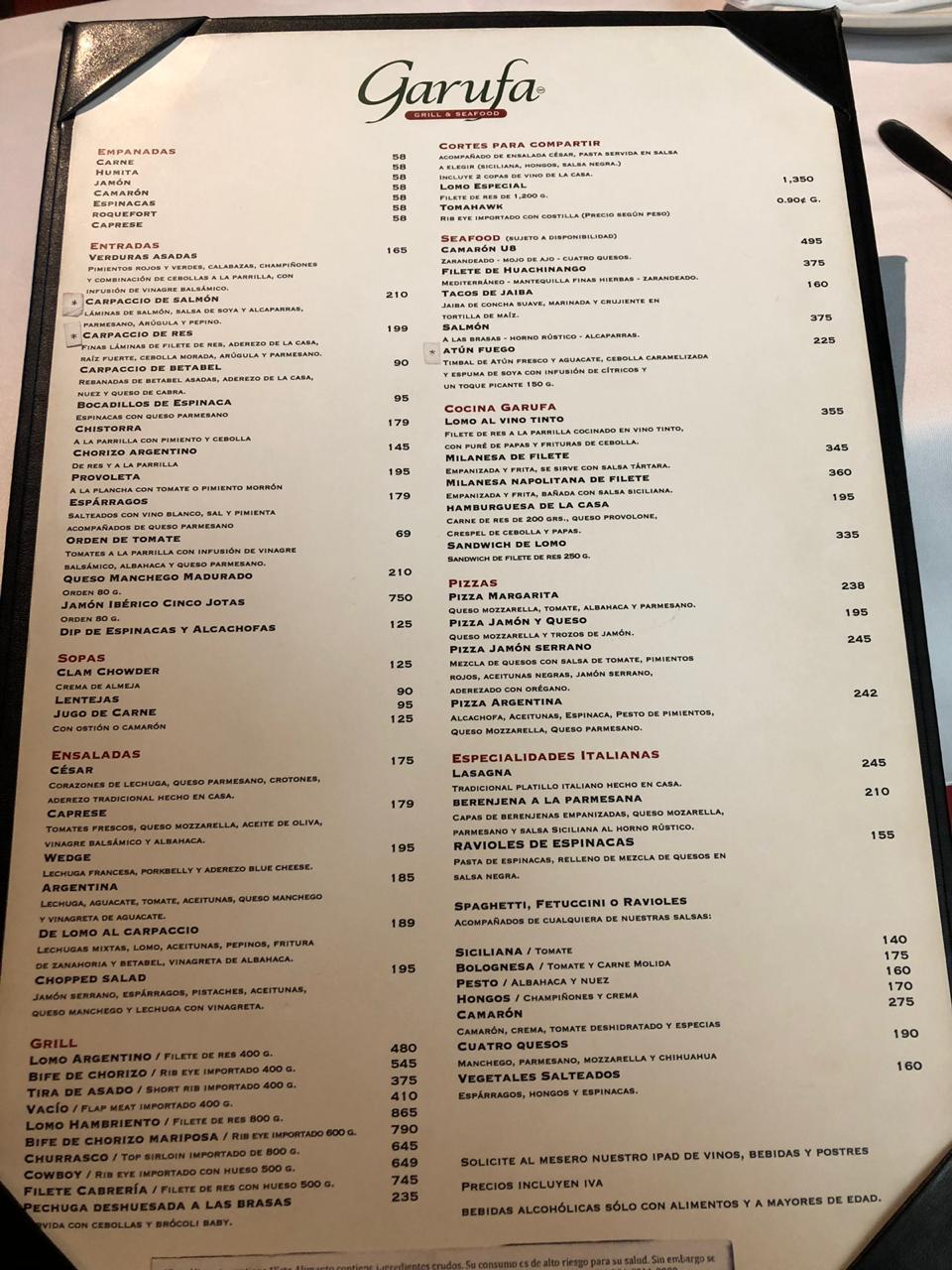 Carta del pub y bar Garufa, San Pedro Garza García, Av. José ...