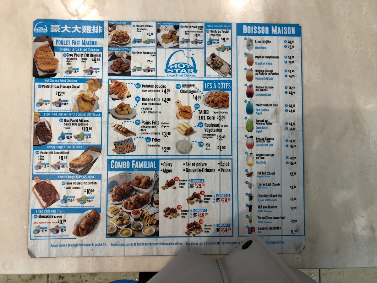 Menu at Hot Star Large Fried Chicken Montreal restaurant, Montréal
