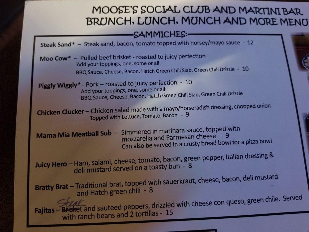 Menu at Moose's pub & bar, Trinidad