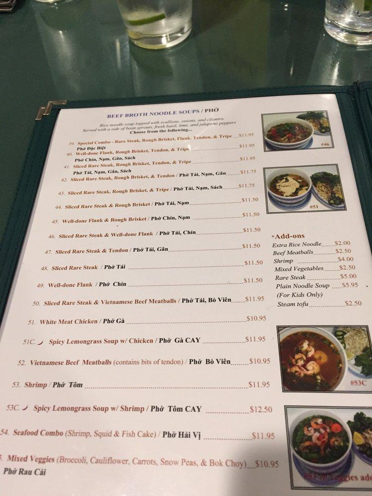 Menu at Phở Cali restaurant, Sarasota, Main St